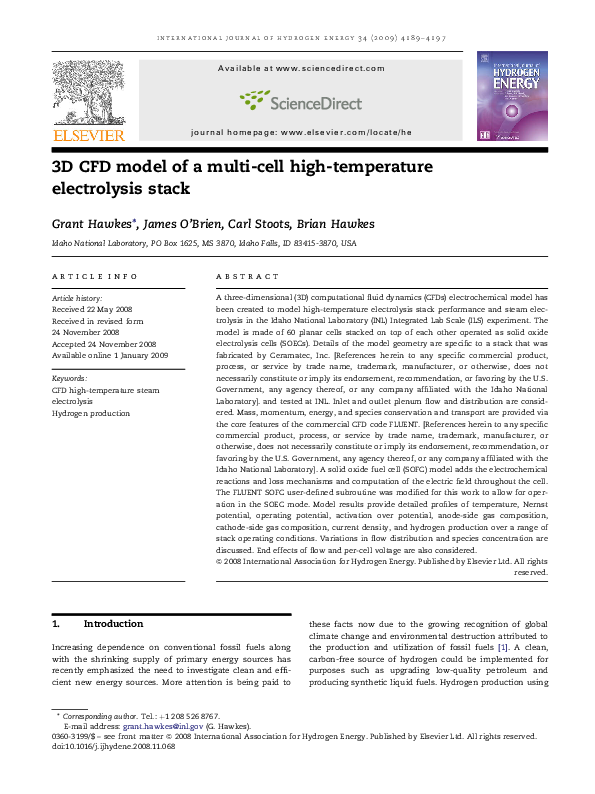 (PDF) 3D CFD model of a multi-cell high-temperature electrolysis stack
