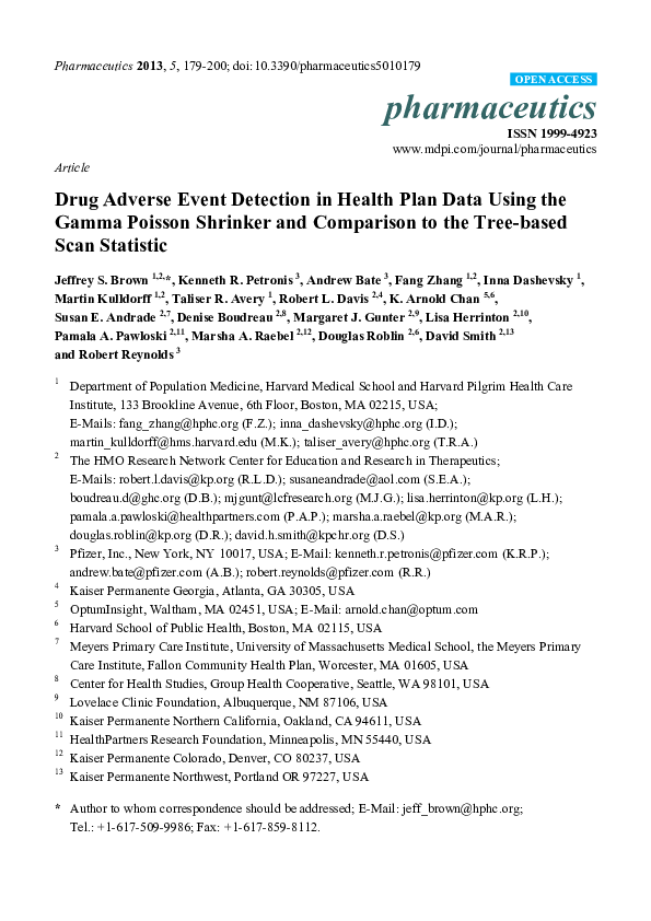 (PDF) Drug Adverse Event Detection in Health Plan Data Using the Gamma Poisson Shrinker and ...