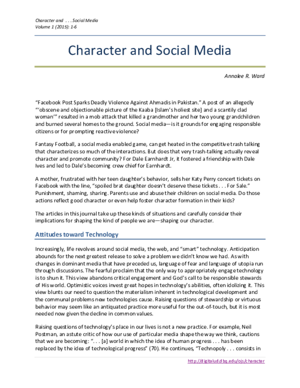 (PDF) Character and Social Media