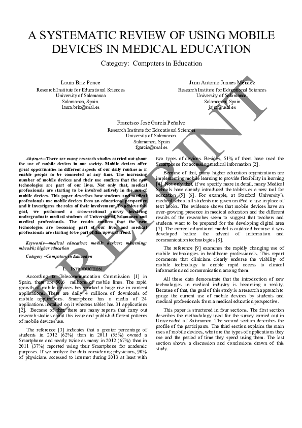 A systematic review of using mobile devices in medical education
