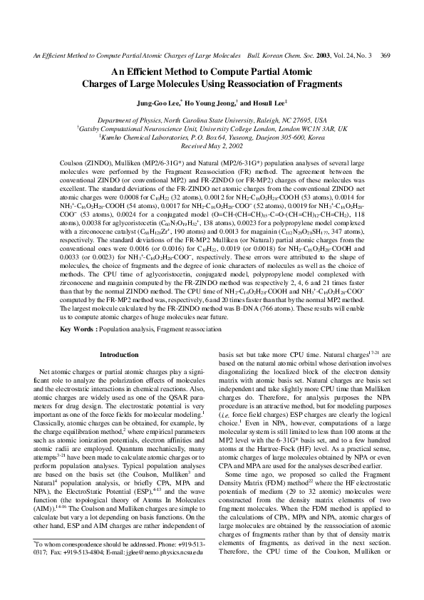 (PDF) An Efficient Method to Compute Partial Atomic Charges of Large Molecules Using ...