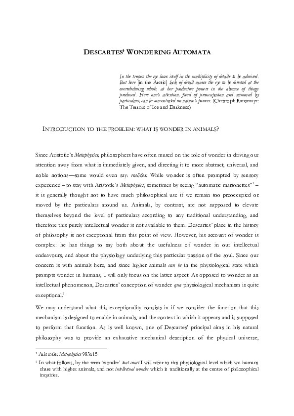 (PDF) DESCARTES' WONDERING AUTOMATA