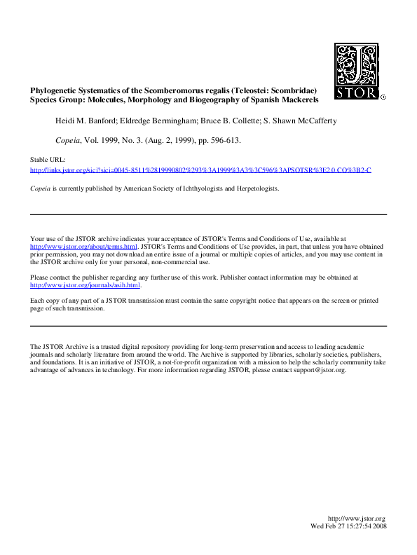 (PDF) Phylogenetic Systematics of the Scomberomorus regalis (Teleostei ...
