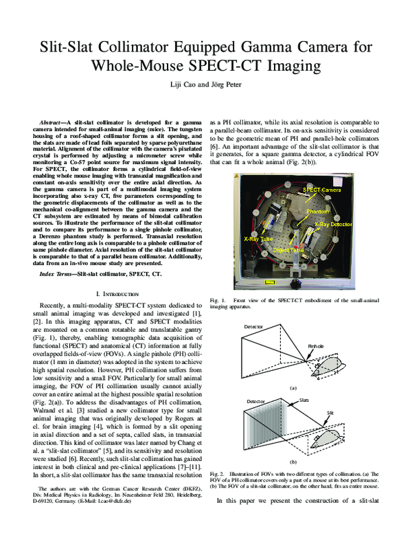 (PDF) Slit-Slat Collimator Equipped Gamma Camera for Whole-Mouse SPECT ...