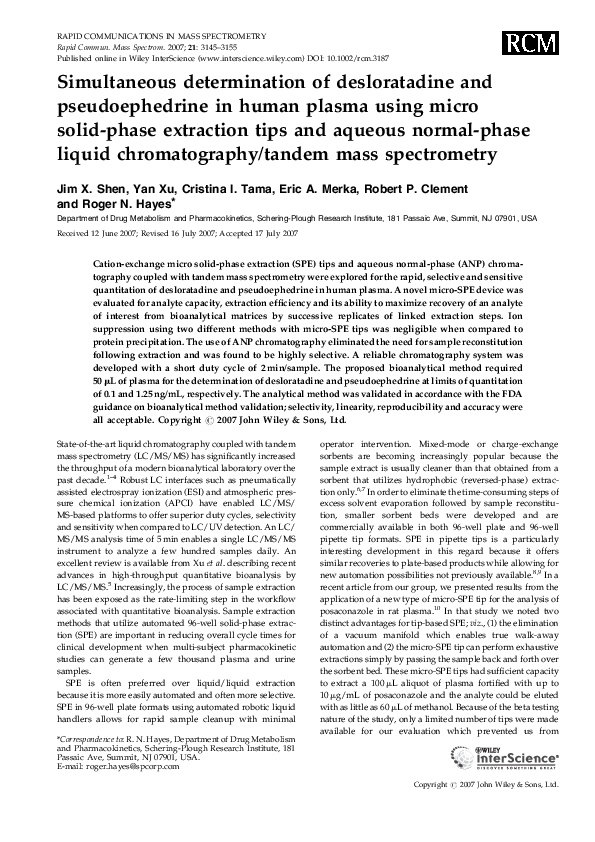 Pdf Simultaneous Determination Of Desloratadine And Pseudoephedrine In Human Plasma Using
