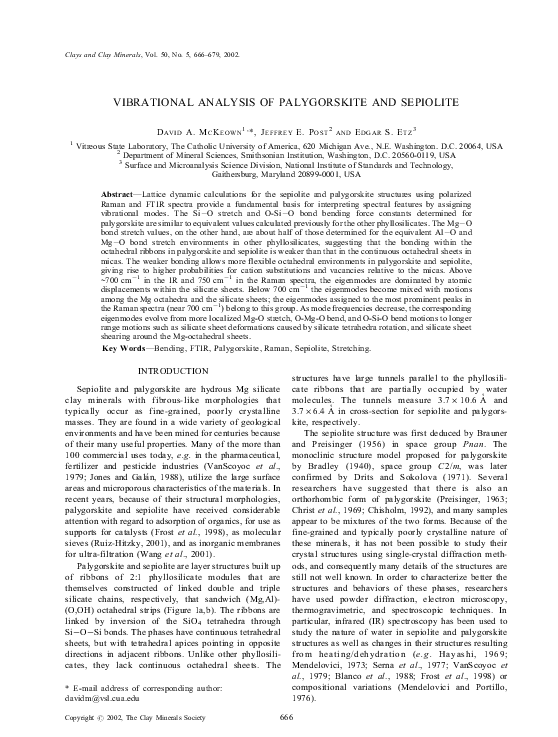 (PDF) Vibrational analysis of palygorskite and sepiolite