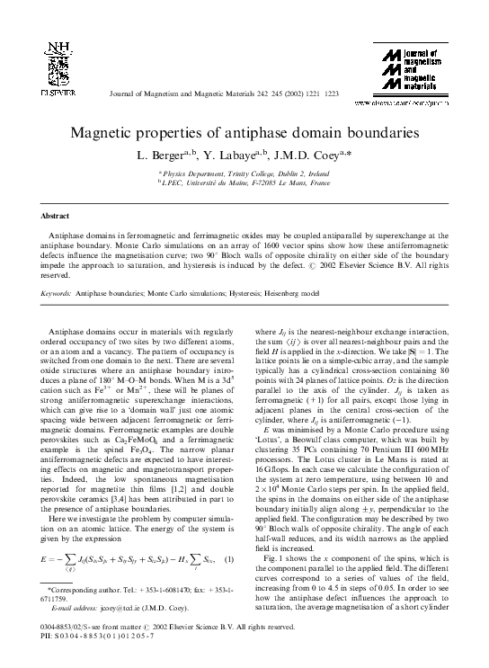 (PDF) Magnetic properties of antiphase domain boundaries
