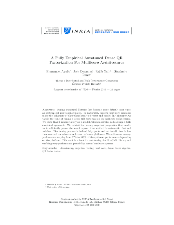 Pdf A Fully Empirical Autotuned Dense Qr Factorization For Multicore Architectures Stanimire 