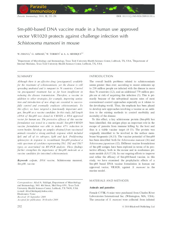 (PDF) Sm-p80-based DNA vaccine made in a human use approved vector ...
