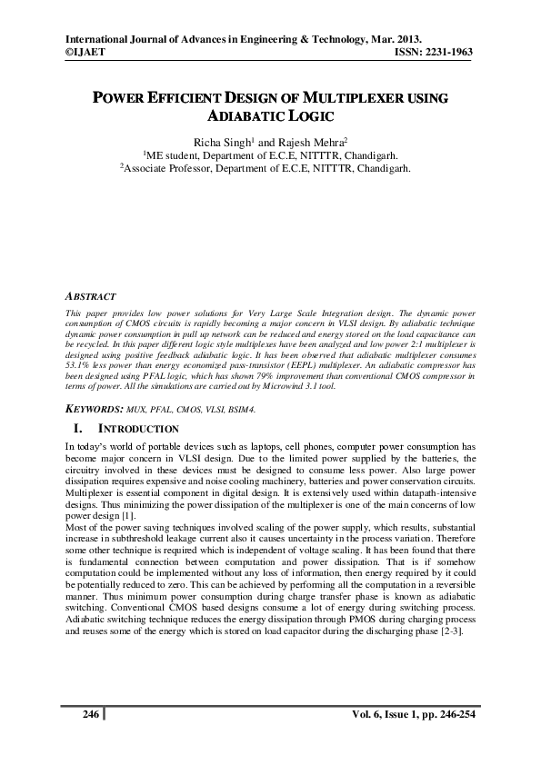 Pdf Power Efficient Design Of Multiplexer Using Adiabatic Logic
