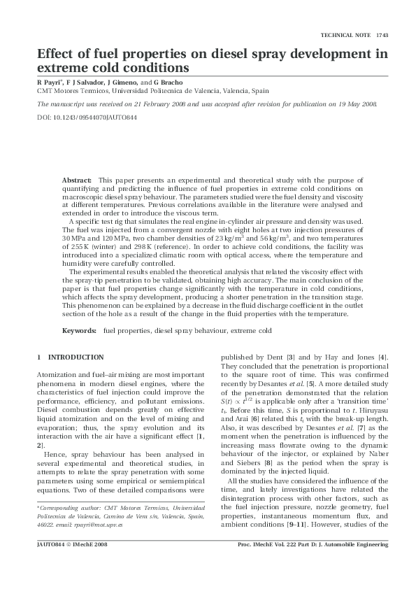 (PDF) Effect of fuel properties on diesel spray development in extreme ...