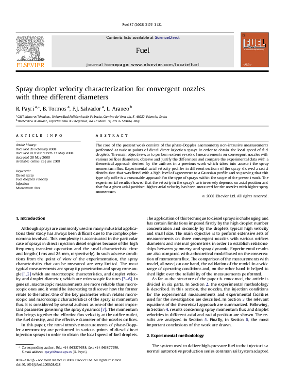(PDF) Spray droplet velocity characterization for convergent nozzles ...