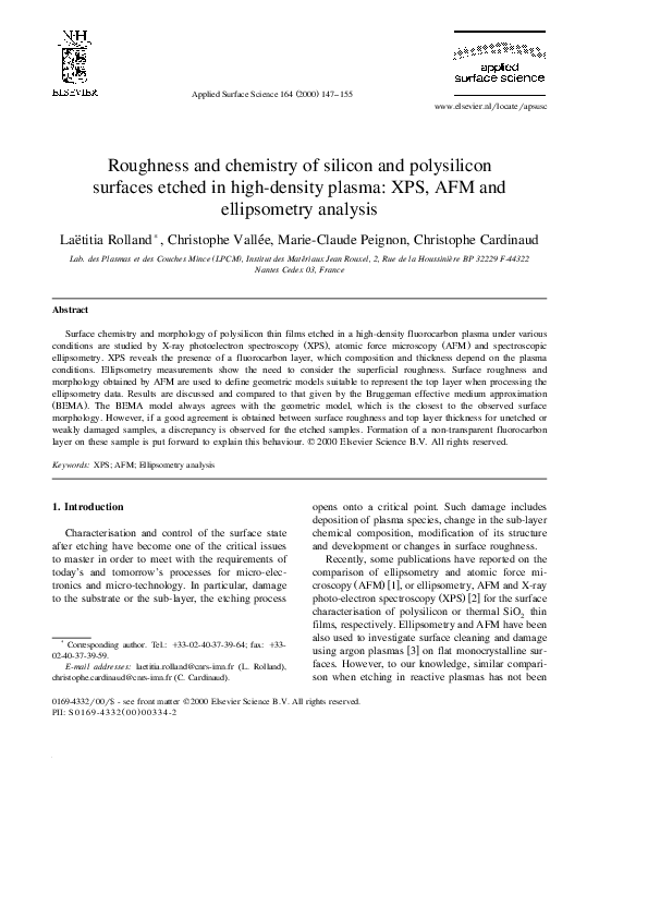 (PDF) Roughness and chemistry of silicon and polysilicon surfaces ...
