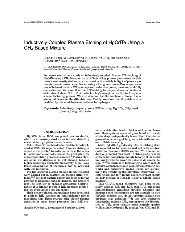 (PDF) Inductively coupled plasma etching of HgCdTe using a CH4-based mixture