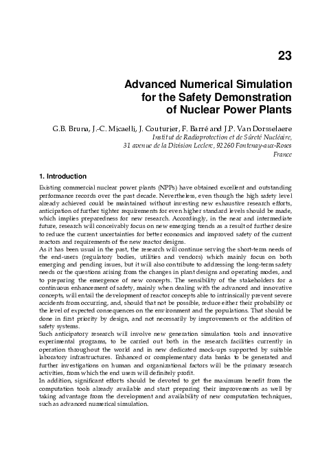 (PDF) Advanced Numerical Simulation for the Safety Demonstration of ...