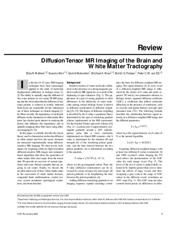 (PDF) Diffusion Tensor MR Imaging of the Brain and White Matter ...