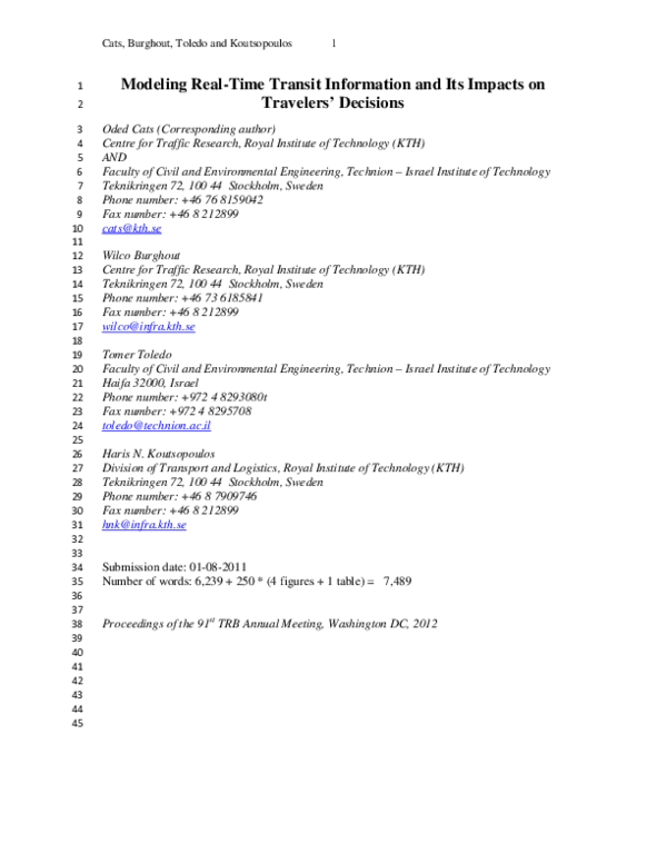 (PDF) Modeling Real-Time Transit Information and Its Impacts on ...