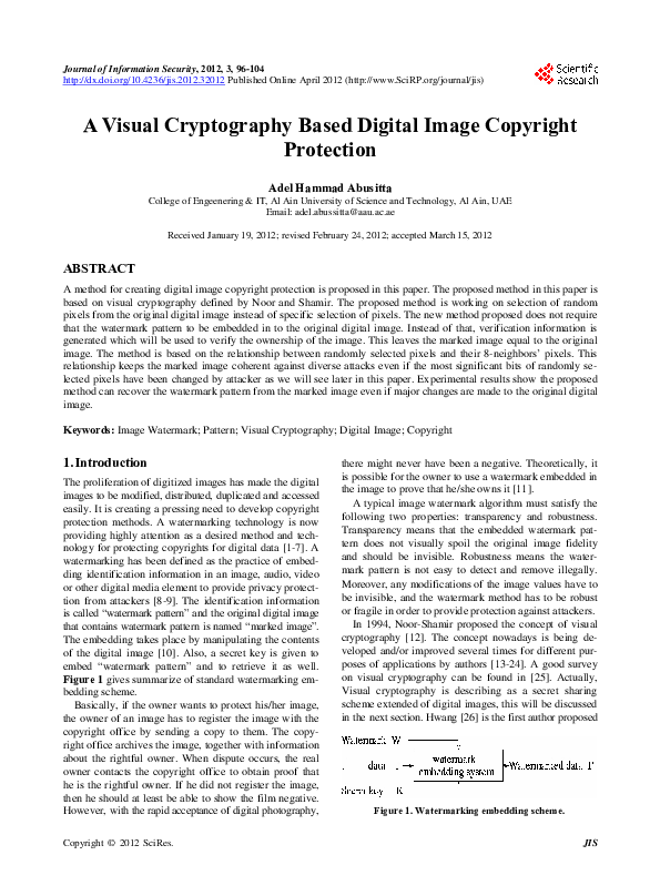 (PDF) A Visual Cryptography Based Digital Image Copyright Protection