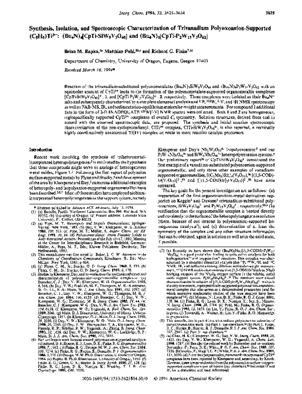 Trivanadium Polyoxoanion Chemistry. Part 4. Synthesis, Isolation, and ...