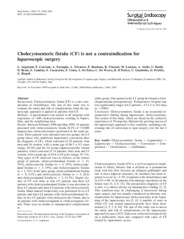 (PDF) Cholecystoenteric fistula (CF) is not a contraindication for ...