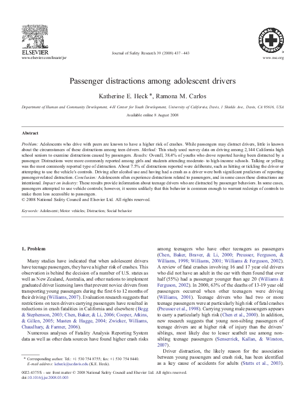 (PDF) Passenger distractions among adolescent drivers