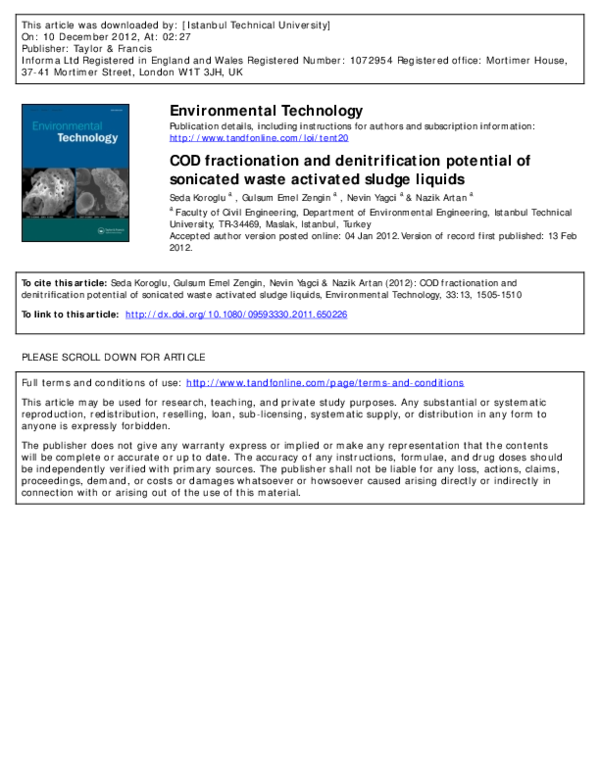 (PDF) COD fractionation and denitrification potential of sonicated ...