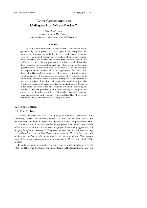 (PDF) Does Consciousness Collapse the Wave Function?