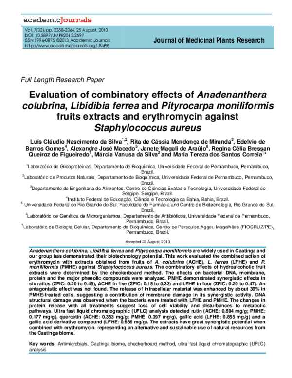 (PDF) Evaluation of combinatory effects of Anadenanthera colubrina ...