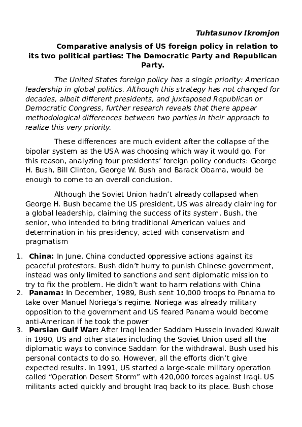 (DOC) Comparative analysis of US foreign policy in relation to its two ...
