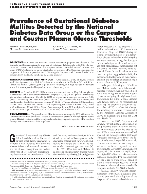 (PDF) Gestational diabetes mellitus: screening controversy | Peter Wein ...