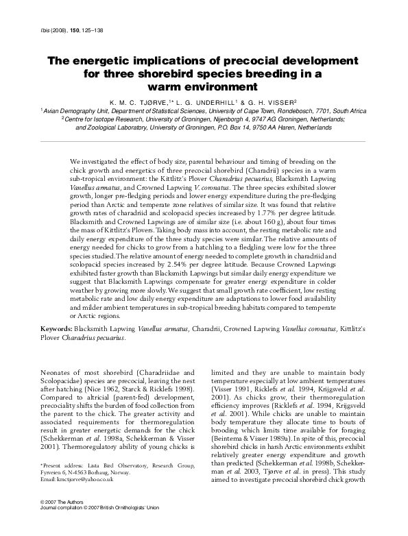 (PDF) The energetic implications of precocial development for three ...