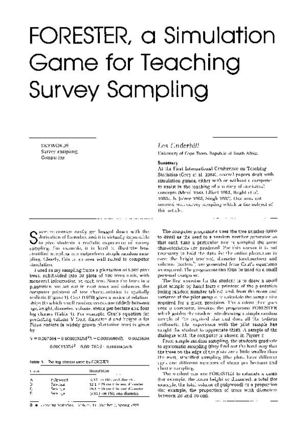 (PDF) FORESTER, a Simulation Game for Teaching Survey Sampling