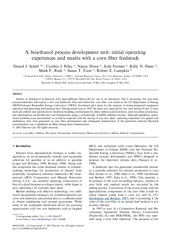 (PDF) A bioethanol process development unit: initial operating ...