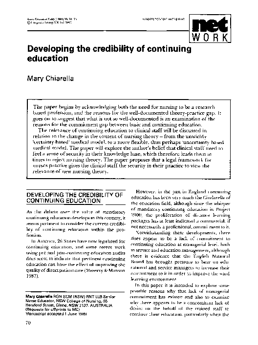(PDF) Developing the credibility of continuing education