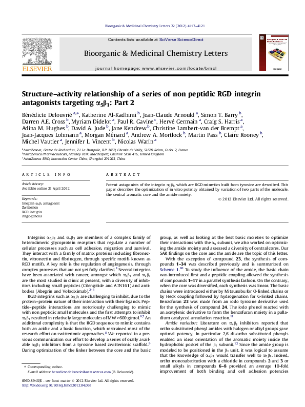(PDF) Structure–activity relationship of a series of non peptidic RGD ...