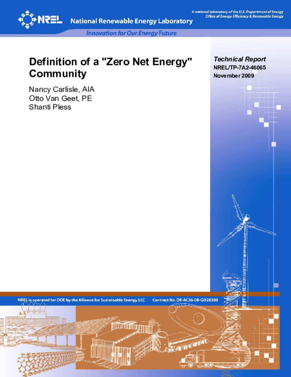 (PDF) Definition of a 'Zero Net Energy' Community