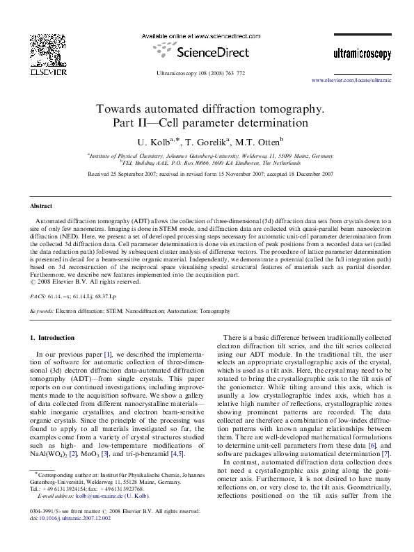 (PDF) Towards automated diffraction tomography. Part II—Cell parameter determination