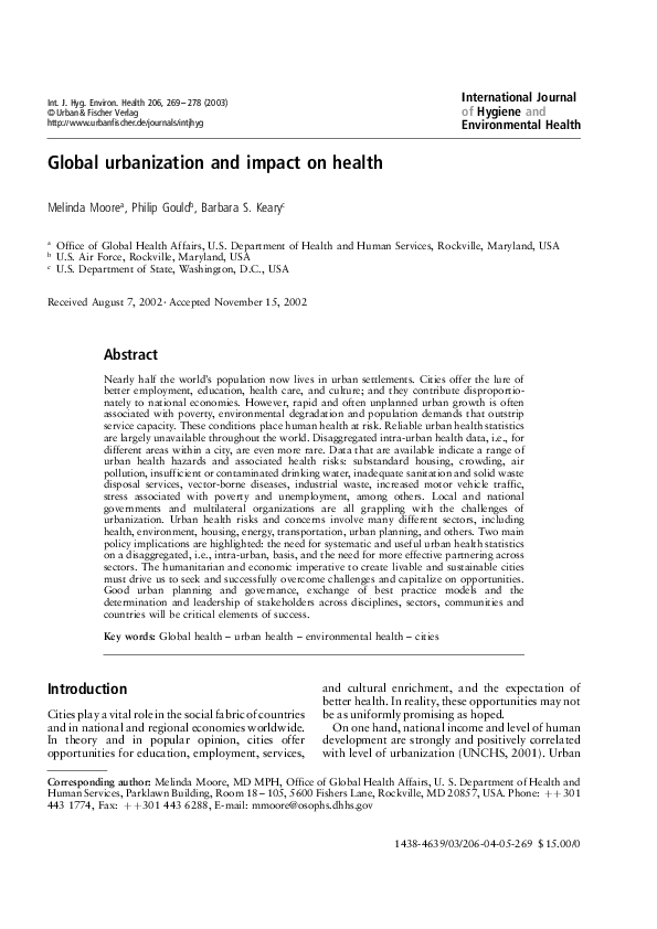 (PDF) Global urbanization and impact on health