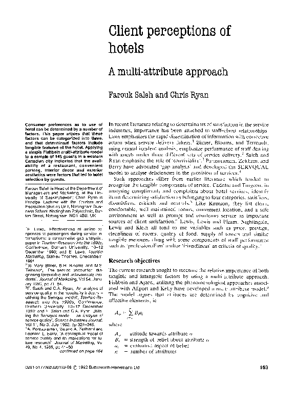(PDF) Client perceptions of hotels