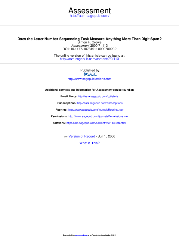 Pdf Does The Letter Number Sequencing Task Measure Anything More Than