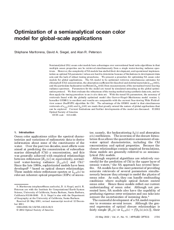 (PDF) Optimization of a semianalytical ocean color model for global ...