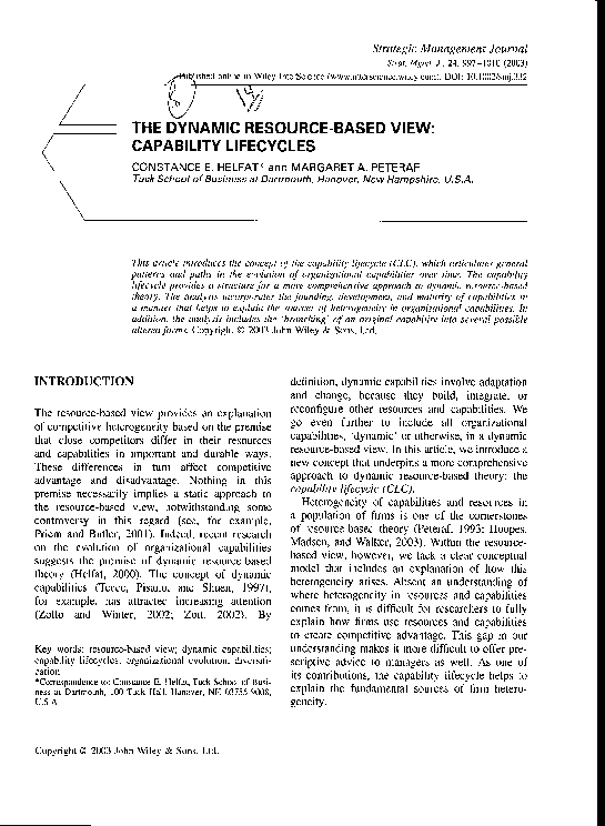 (PDF) The dynamic resource-based view: capability lifecycles
