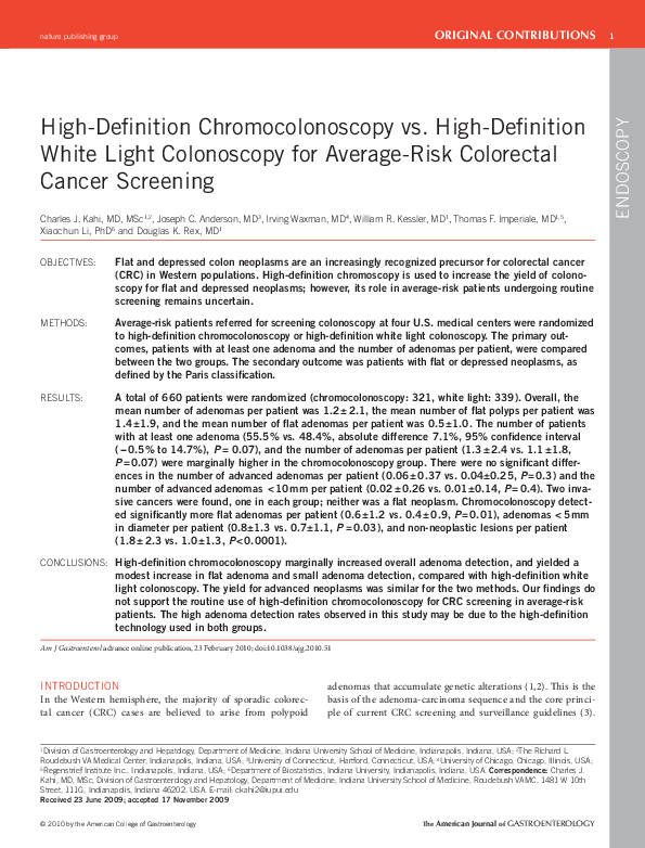 (PDF) High-Definition Chromocolonoscopy vs. High-Definition White Light ...