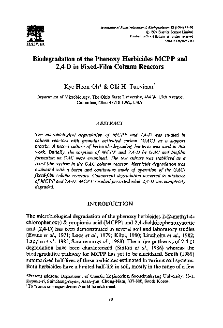 (PDF) Biodegradation of the phenoxy herbicides MCPP and 2,4-D in fixed ...