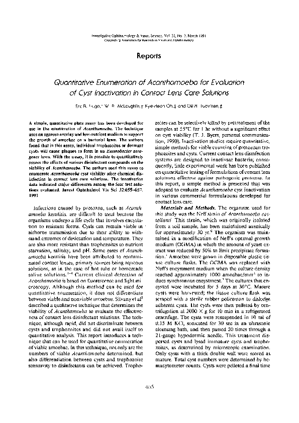Pdf Quantitative Assessment Of Acanthamoeba Viability In Disinfectants
