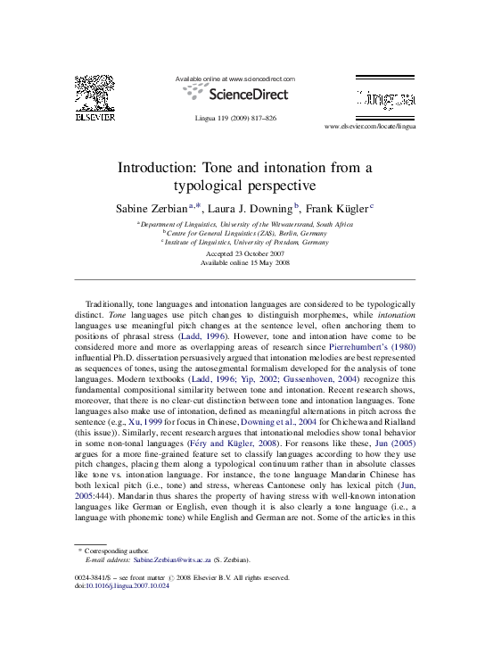 (PDF) Introduction: Tone and intonation from a typological perspective