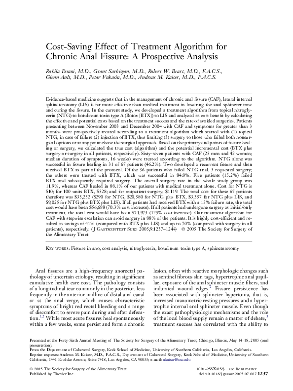 (PDF) Cost-Saving Effect of Treatment Algorithm for Chronic Anal ...