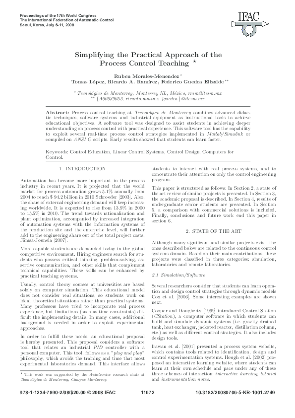 (PDF) Simplifying the Practical Approach of the Process Control Teaching