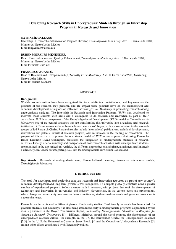 (PDF) Developing research skills in undergraduate students through an ...