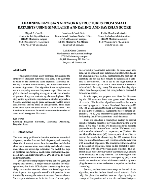(PDF) Learning bayesian network structures from small datasets using ... (PDF) Learning bayesian network structures from small datasets using ...